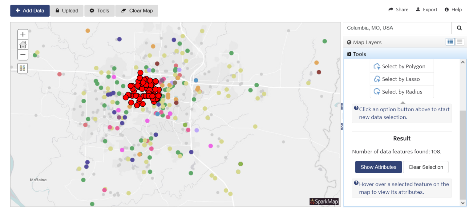 Hyperlocal data in the Map Room - looking for Nonprofits near me - SparkMap