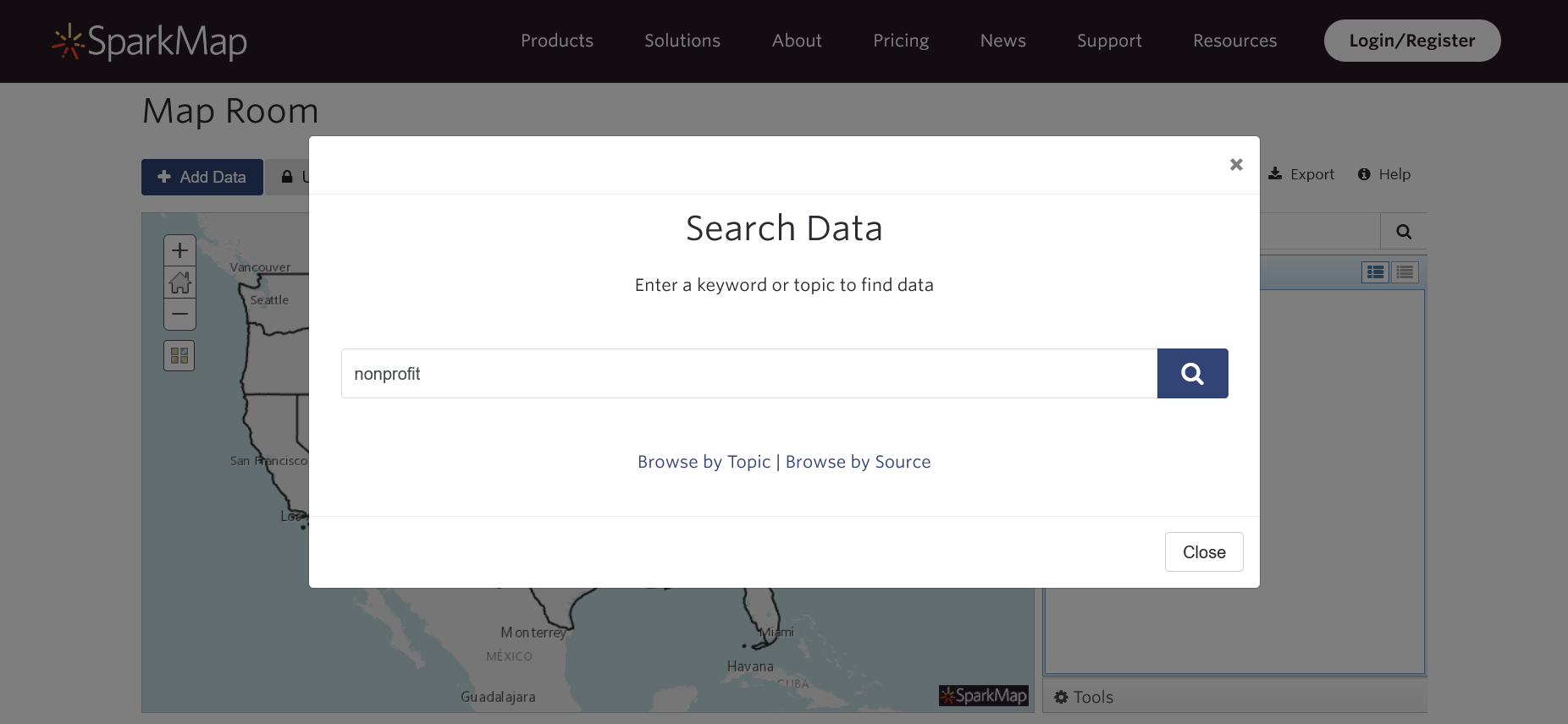 Hyperlocal data in the Map Room - looking for Nonprofits near me - SparkMap